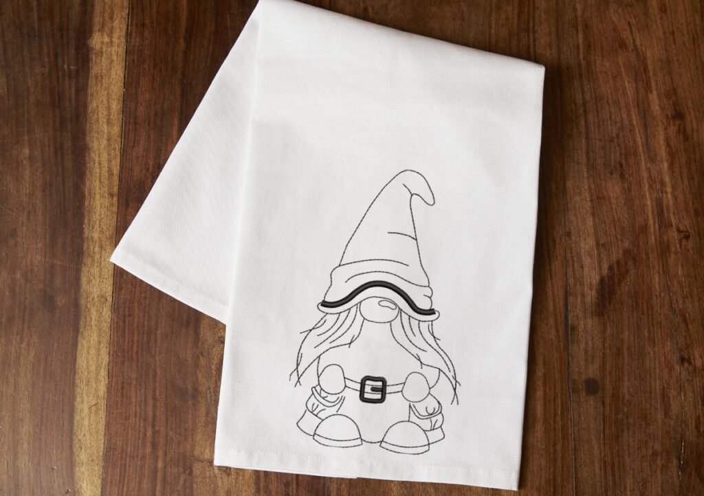 Girl Gnome Line Art Embroidery Design - NextEmbroidery