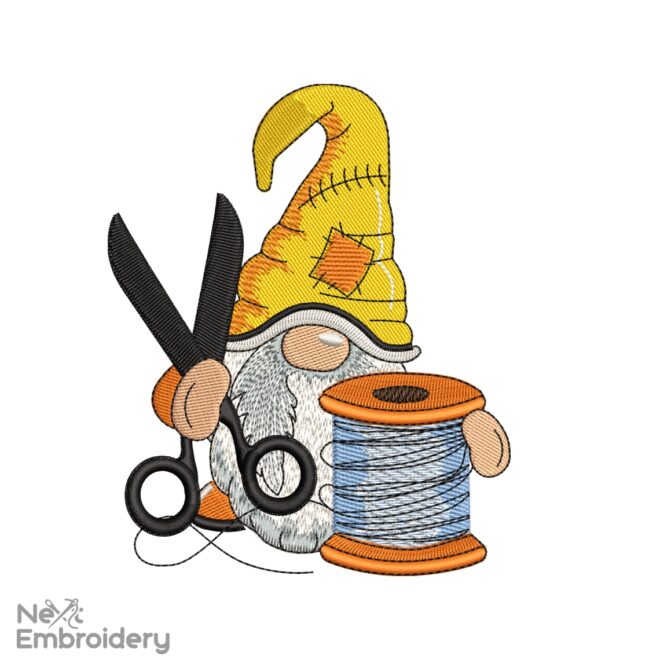 Gnome with Scissors Thread Embroidery Design - NextEmbroidery